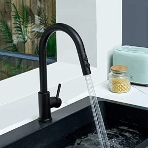 Black Kitchen Faucet, Kitchen Faucets with Pull Down Sprayer, KINFAUCETS Single Handle Pull Out Kitchen Sink Faucets, Commercial Pull Down Faucet, Farmhouse RV Bar Utility Sink Faucets, Matte Black