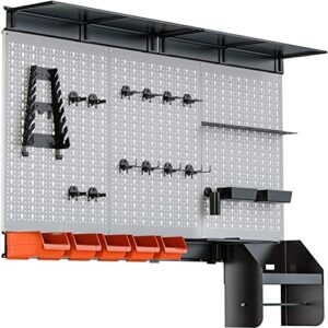 torack pegboard wall organizer 4 ft. garage metal pegboard organizer utility tool storage kit with toolboard hooks accessories, wall mounted storage bins, paper towel holder, overhead shelf