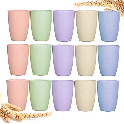 DeeCoo Eco-friendly Unbreakable Reusable Drinking Cup (12 OZ), Wheat Straw Stackable，Biodegradable Healthy Tumbler Set 15, Reusable Bathroom Drinking Cup，Dishwasher Safe