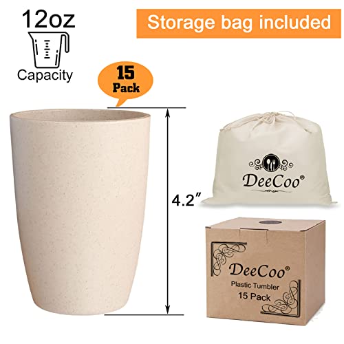 DeeCoo Eco-friendly Unbreakable Reusable Drinking Cup (12 OZ), Wheat Straw Stackable，Biodegradable Healthy Tumbler Set 15, Reusable Bathroom Drinking Cup，Dishwasher Safe