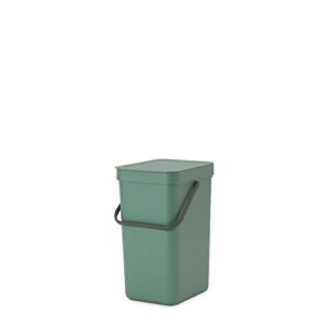 brabantia sort & go kitchen recycling can (3.2 gal/fir green) stackable waste organiser with handle & removable lid, easy clean, fixtures included for wall/cupboard mounting