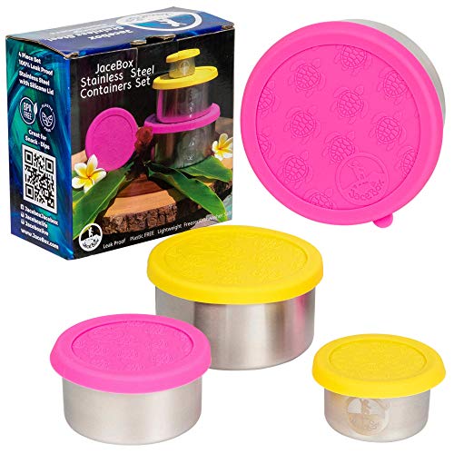 JaceBox Snack Containers for Kids - Stainless Steel Food Containers Leak proof Plastic FREE Silicone Lid Turtle Design