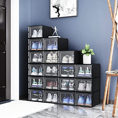 YITAHOME XL Shoe Storage Box, Set of 12 Shoe Storage Organizers Stackable Shoe Storage Box Rack Containers Drawers - Black-X-Large Size