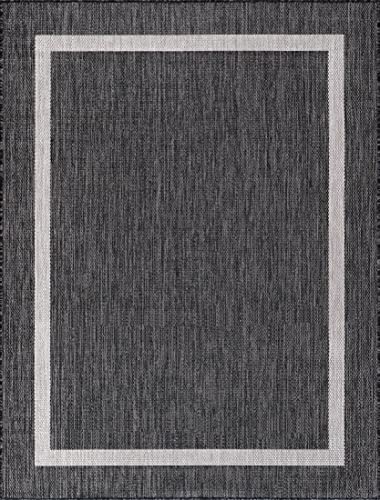 Beverly Rug Waikiki Indoor Outdoor Rug 6x9, Washable Outside Carpet for Patio, Deck, Porch, Bordered Modern Area Rug, Water Resistant, Dark Grey - Light Grey