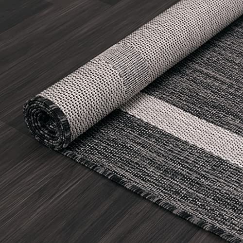 Beverly Rug Waikiki Indoor Outdoor Rug 6x9, Washable Outside Carpet for Patio, Deck, Porch, Bordered Modern Area Rug, Water Resistant, Dark Grey - Light Grey