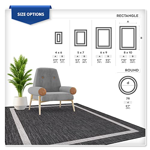 Beverly Rug Waikiki Indoor Outdoor Rug 6x9, Washable Outside Carpet for Patio, Deck, Porch, Bordered Modern Area Rug, Water Resistant, Dark Grey - Light Grey