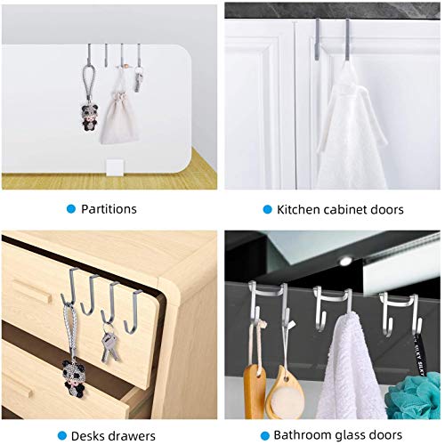 4 Pack Over Cabinet Drawer Double Hooks, Stainless Steel Multiple Use Narrow Door Hook for Kitchen, Bathroom, Wardrobe Door, only Sold by YamaziHD