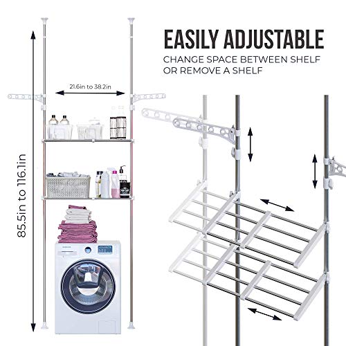 Skywin Over The Washer Storage Shelf - Easy to Assemble Laundry Storage, Laundry Shelf for Over Washer or Dryer with Adjustable Height and Width, No Drill Required