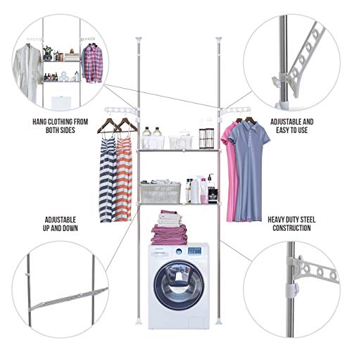 Skywin Over The Washer Storage Shelf - Easy to Assemble Laundry Storage, Laundry Shelf for Over Washer or Dryer with Adjustable Height and Width, No Drill Required