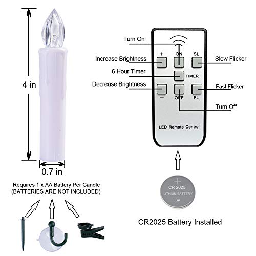 Homemory 20 PCS LED Window Candles with Remote Timer, Battery Operated Flameless Taper Christmas Candles Light with Clips/Suction Cups, Flickering Warm White Light, Dia 0.7''x 4''