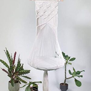 Cat Hand-Woven Hanging Hammock Basket, Cat Hammock Chair, Pet Hanging Basket Chair, Cat Bed Cotton Rope Weaving Macrame Pet Hammock Indoor Outdoor Garden Yard Theme Decoration (A, White)