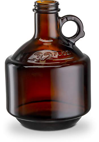 KooK Amber Glass Bottles, Growlers, with Black Plastisol Lined Lids, Beer, Soda, Cider, Kombucha, Set of 6, 32oz