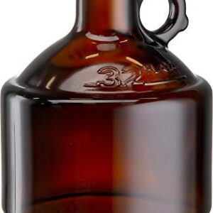 KooK Amber Glass Bottles, Growlers, with Black Plastisol Lined Lids, Beer, Soda, Cider, Kombucha, Set of 6, 32oz