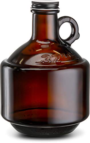 KooK Amber Glass Bottles, Growlers, with Black Plastisol Lined Lids, Beer, Soda, Cider, Kombucha, Set of 6, 32oz