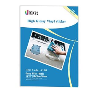 uinkit glossy sticker paper for inkjet printer printable vinyl white cricut waterproof permanent adhesive waterproof car bumper sticker 8.5x11 inches letter size 20 sheets label