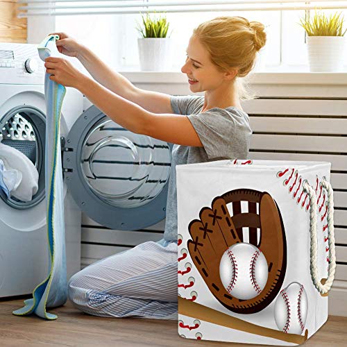 MAPOLO Laundry Basket Baseball and Gloves Foldable Laundry Hamper with Handles Detachable Brackets Well-Holding Waterproof for Clothes Toys Organizati