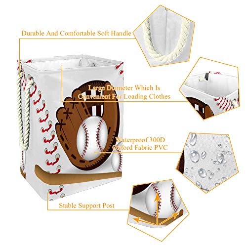 MAPOLO Laundry Basket Baseball and Gloves Foldable Laundry Hamper with Handles Detachable Brackets Well-Holding Waterproof for Clothes Toys Organizati