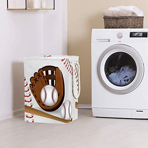 MAPOLO Laundry Basket Baseball and Gloves Foldable Laundry Hamper with Handles Detachable Brackets Well-Holding Waterproof for Clothes Toys Organizati