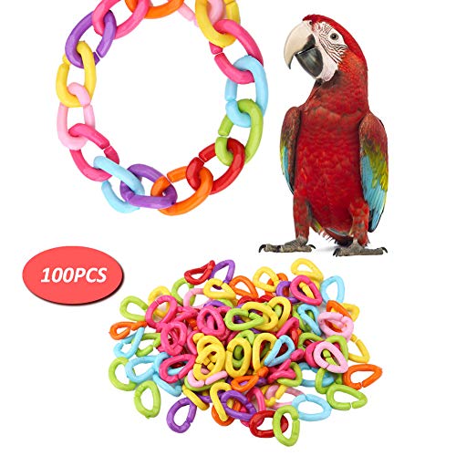 ViaGasaFamido 100Pcs Plastic C-Clips Links, Mix Color Rainbow DIY C-Links Chains for Small Pet Parrot Bird Toy Children's Learning Toy