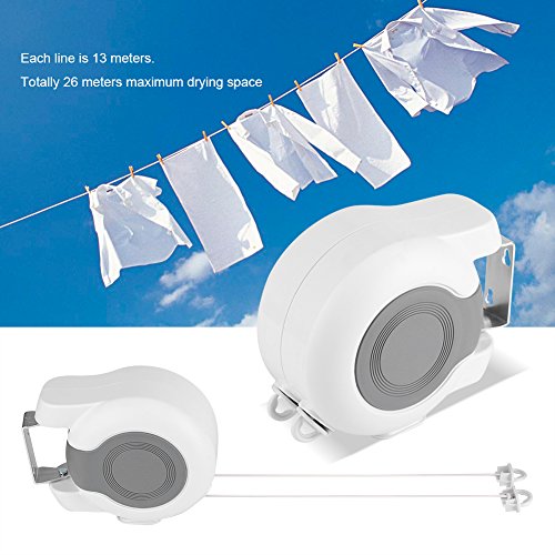 Bracon Retractable Clothesline - 42 Feet Heavy Duty Double Laundry Line Adjustable Clothesline for Wet or Dry Clothes Indoor or Outdoor Easy Installation Drying Clothes Holds Line