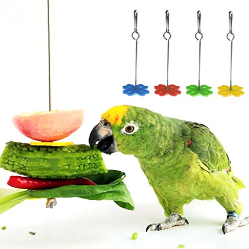 Youngy Parrot Fruit Fork Feeding Birds Hang Cage Stainless Steel Parakeet Skewer 2 Size - L