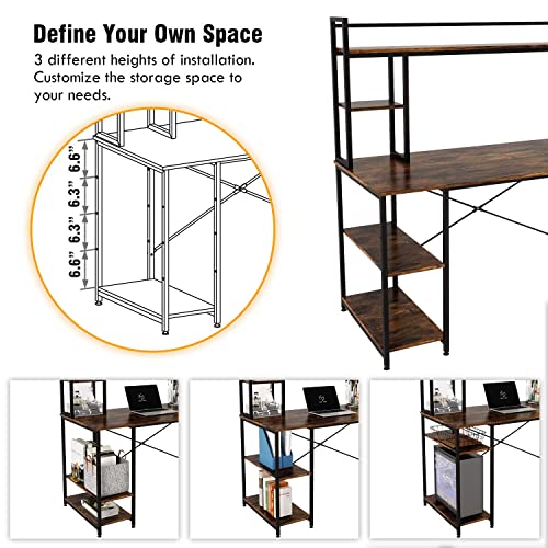 Nost & Host Computer Desk with Hutch & Bookshelf, Home Office Working Table with Hutch & 2 Tier Adjustable Shelves, Sturdy Wooden Desk for Study Gaming, Easy Assemble, 47.2 inches, Rustic Brown