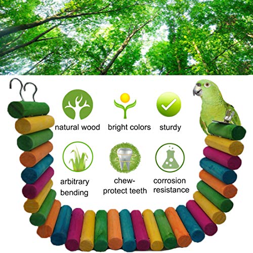 HAMILEDYI Hamster Rainbow Bridge,Flexible Bendy Climbing Ladder Hanging Wooden Chew Toy for Bird Parrot Guinea Pig Chinchilla Chipmunk Sugar Glider Gerbil Mice Squirrel Small Animal(Pack of 2)