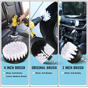 HIWARE 16 Pcs Drill Brush Car Detailing Kit - Car Polishing & Buffing Pads Kit - Soft Bristle Power Scrubber with Extend Attachment for Cleaning Car Interior, Boat, Carpet Upholstery, Bathroom