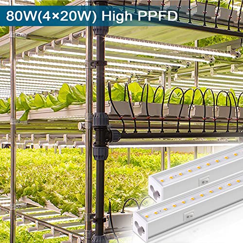 Barrina T5 Grow Lights, Full Spectrum Plant Growing Lamp, 4ft 80W (4 x 20W, 500W Equivalent), LED Grow Light Bulbs, Grow Light for Indoor Plants, Greenhouse, Plug and Play, Yellow, 4-Pack