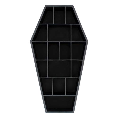 Gothic Curiosities Curio Coffin Shelf - Wooden Goth Decor for Display or Storage of Shot Glasses, Mini Figures, Rocks, and More - 18.5 by 9.75 by 2.75 Inches