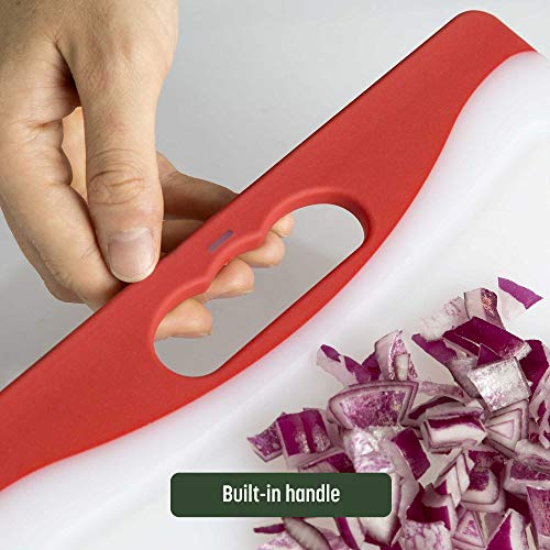 Goodful Cutting Board (3 Piece Set)- Non-Slip Edges, Easy Grip Handles, Made without BPA, Non-Porous, Dishwasher Safe, Multiple Sizes, Red