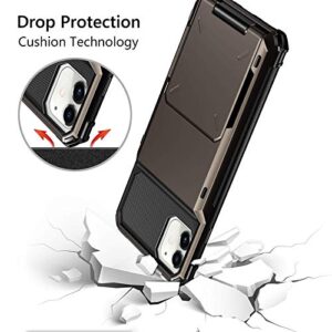 Vofolen Compatible with iPhone 12 Mini Case 5G Wallet 4-Card Slot Credit Card Holder Flip Door Hidden Pocket Anti-Scratch Dual Layer Hybrid TPU Bumper Armor Protective Hard Shell Cover Gun