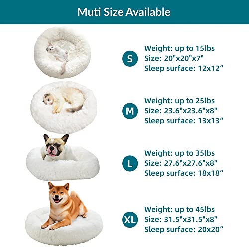 Gavenia Cat Beds for Indoor Cats,20’’x20’’ Washable Donut Cat and Dog Bed,Soft Plush Pet Cushion,Waterproof Bottom Fluffy Dog and Cat Calming and Self-Warming Bed for Sleep Improvement,White