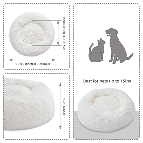 Gavenia Cat Beds for Indoor Cats,20’’x20’’ Washable Donut Cat and Dog Bed,Soft Plush Pet Cushion,Waterproof Bottom Fluffy Dog and Cat Calming and Self-Warming Bed for Sleep Improvement,White