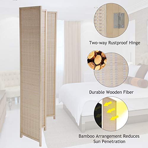 Room Divider Privacy Screen Folding 4 Panel 72 Inches High Portable Room Seperating Divider, Handwork Bamboo Mesh Woven Design Room Divider Wall, Room Partitions and Dividers Freestanding, Natural