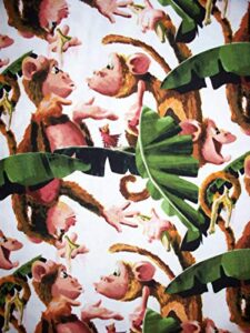 monkey banana monkeys chimps white cotton flannel fabric size;1/4 yard(18x22)