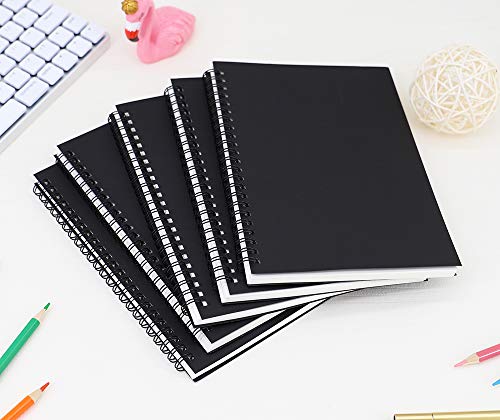 Wotion A5 Black Spiral Notebook Blank Sketchbook Unruled Journal Pack,Thick Blank Paper 50 Sheet 100 Unlined Pages 5.59“ x 8.27” 5 Pack…