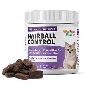 natural hairball control chews for cats – hairball remedy & aid with omega 3 6 fatty acids, zinc, biotin, cranberry, and fiber. promotes skin & coat, digestive, urinary health. 70ct