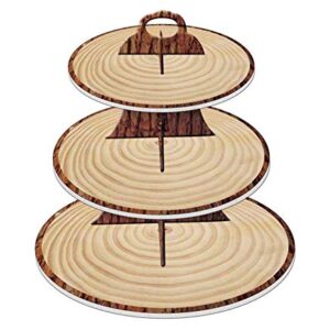 Wood-Grain 3-Tier Cardboard Cupcake Stand/Tower | Wild One, Woodland Animal Baby Shower Decorations, Camp-Fire Party Supplies, Lumberjack Theme Birthday Decor, Western Cowboy/Cowgirl Birthday Parties