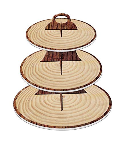 Wood-Grain 3-Tier Cardboard Cupcake Stand/Tower | Wild One, Woodland Animal Baby Shower Decorations, Camp-Fire Party Supplies, Lumberjack Theme Birthday Decor, Western Cowboy/Cowgirl Birthday Parties