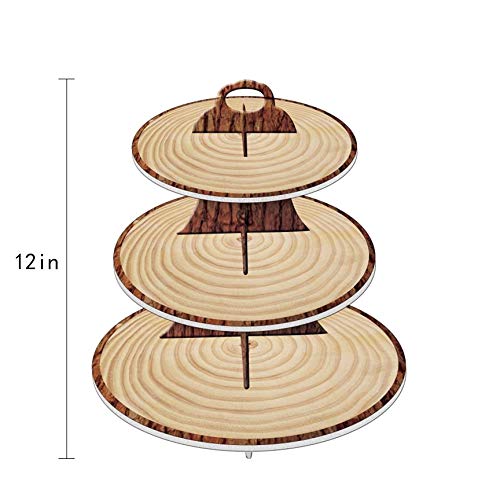 Wood-Grain 3-Tier Cardboard Cupcake Stand/Tower | Wild One, Woodland Animal Baby Shower Decorations, Camp-Fire Party Supplies, Lumberjack Theme Birthday Decor, Western Cowboy/Cowgirl Birthday Parties