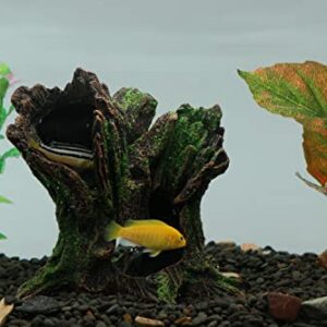 AQUA KT Aquarium Landscape Tree Stump Trunk Hollow Betta Cichlid Cave Rocks for Fish Hiding Tank Decoration Decorations