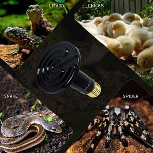 100W Infrared Ceramic Heat Emitter Reptile Heat Lamp Bulb for Amphibian,Pet Brooder Lizard Coop Snake Chicken Aquarium Turtle, No Light Emitting Heater-Black-2 Pack