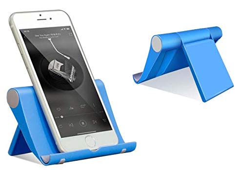 Pokanic Cell Phone Multi-Angle Stand Holder Mount Cradle Organizer Charger Station Tablet Desktop Bed Office School Kitchen Travel Foldable Portable Adjustable Universal Smartphones (Blue)