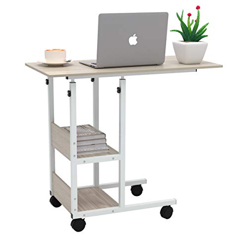 JACENTHOME Home Office Desk 31x16'' Moveable Height Adjustable Creative PC Notebook Standing Laptop Cart End Side Table with Wheels for Study Room Bedroom Living Room