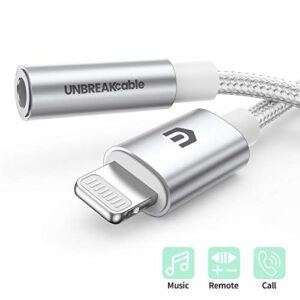 UNBREAKcable Headphones Adapter for iPhone, MFi Certified Lightning to 3.5mm Jack Converter with Newest Apple Original Chip Compatible for iPhone 14/13/12/11/Pro/SE/Xs MAX/XR/X/8/iPad/iPod - Silvery