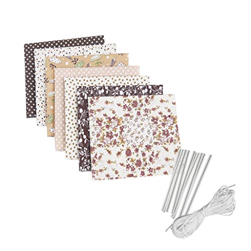 Cotton Craft Fabric Bundle Patchwork Squares Quilting Sewing Patchwork Different Pattern Cloths DIY Scrapbooking Artcraft,7 Pieces/Pack w/10 x Face Cover Metal Wire (Brown)