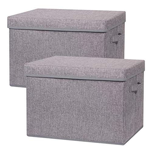 TENABORT 2 Pack Large Foldable Storage Box with Lids [16.5x11.8x11.8] Fabric Storage Cube Organizer Cloth Containers Linen Bins Baskets for Closet Clothes Clothing Bed Room