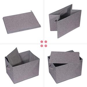 TENABORT 2 Pack Large Foldable Storage Box with Lids [16.5x11.8x11.8] Fabric Storage Cube Organizer Cloth Containers Linen Bins Baskets for Closet Clothes Clothing Bed Room