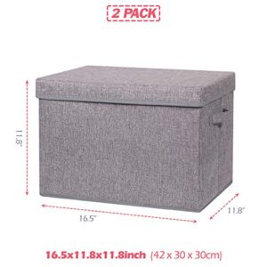 TENABORT 2 Pack Large Foldable Storage Box with Lids [16.5x11.8x11.8] Fabric Storage Cube Organizer Cloth Containers Linen Bins Baskets for Closet Clothes Clothing Bed Room